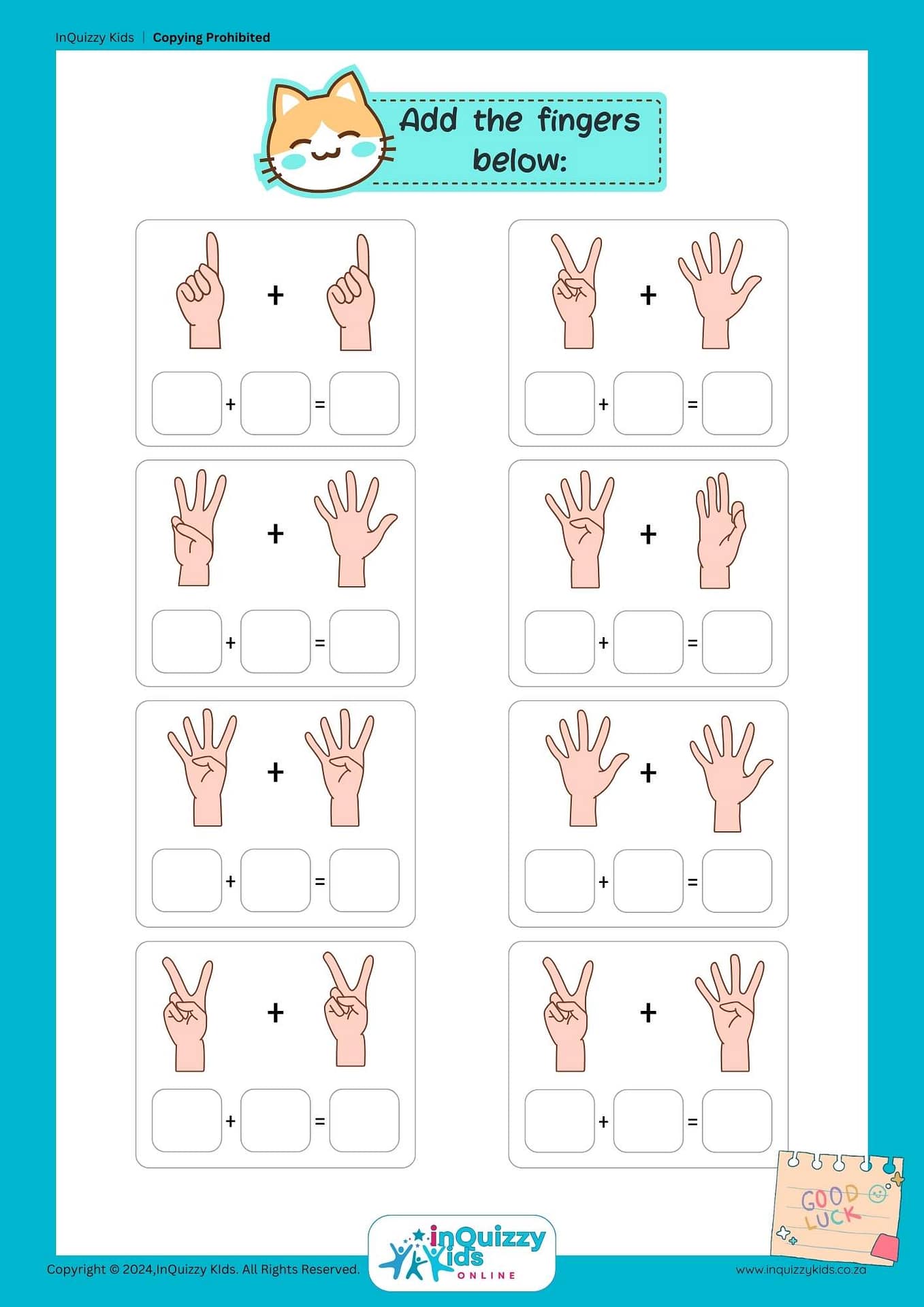 Gr R-1 Addition – Counting Fingers – inQuizzy Kids