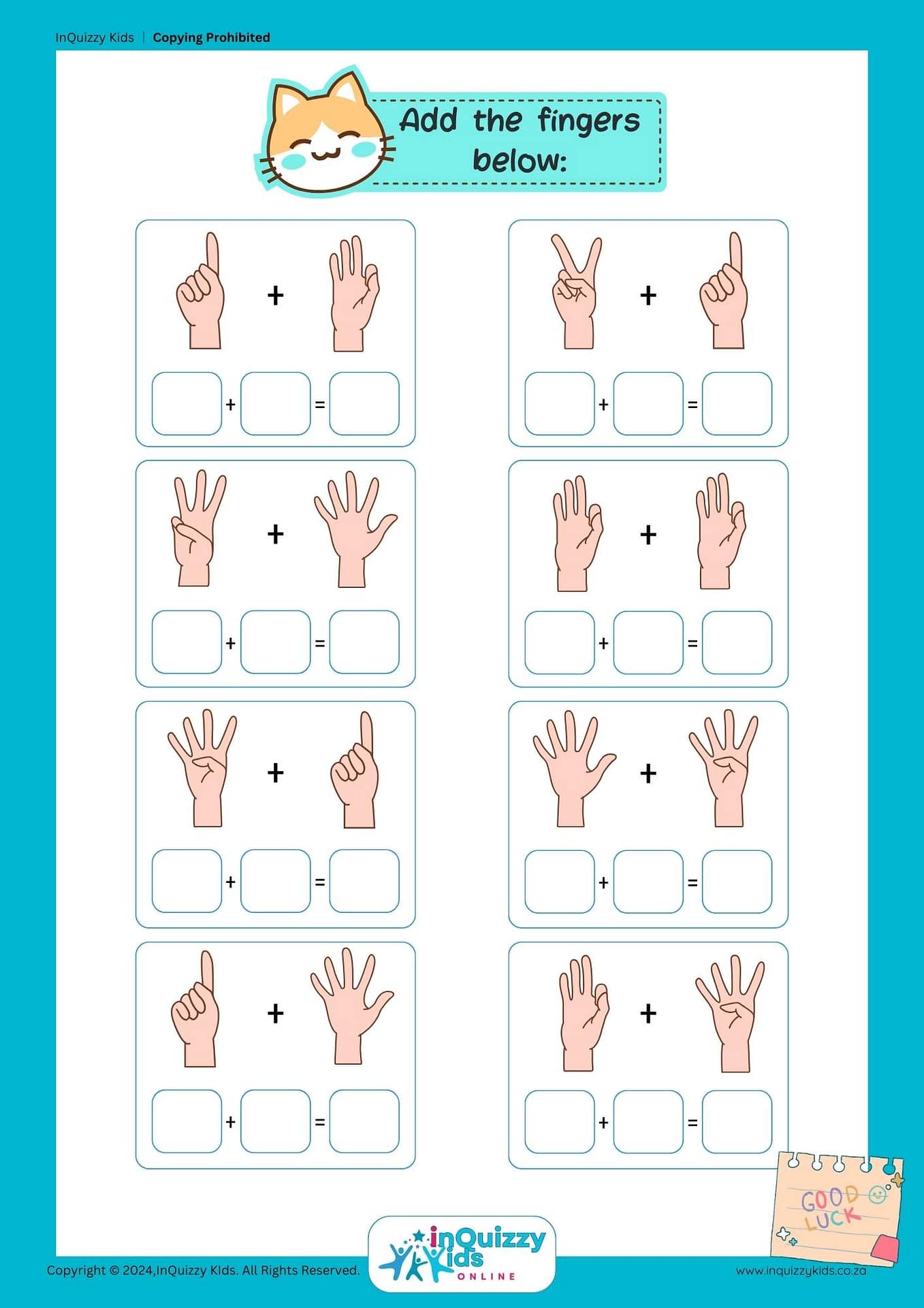 Gr R-1 Addition – Counting Fingers – inQuizzy Kids