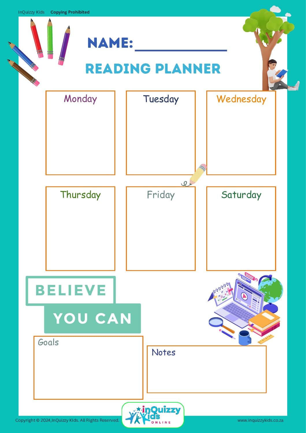 Reading Planner Crayon – Free Download – inQuizzy Kids