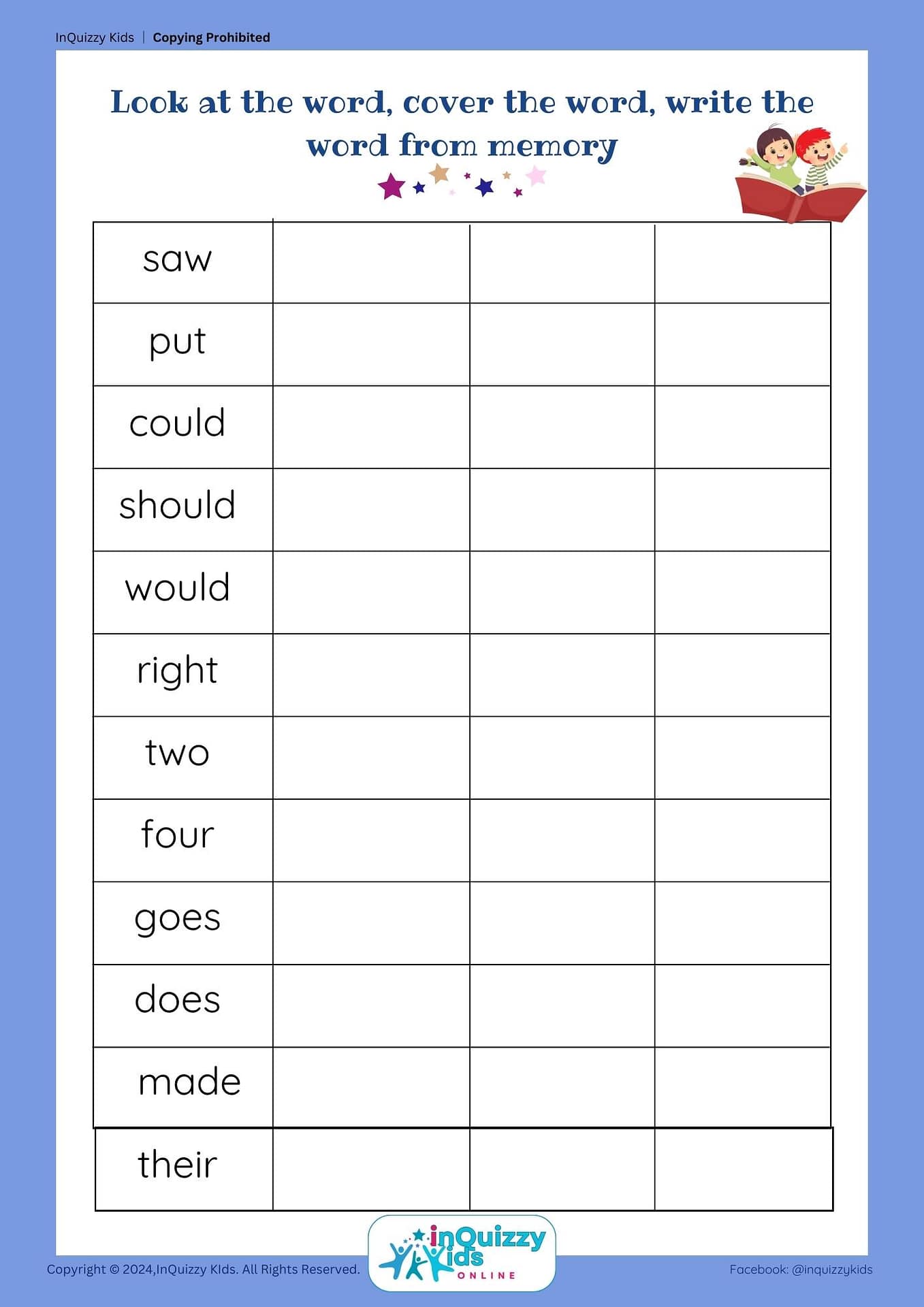 Tricky Words Booklet English Grade 1 to 3 – Free Download – inQuizzy Kids